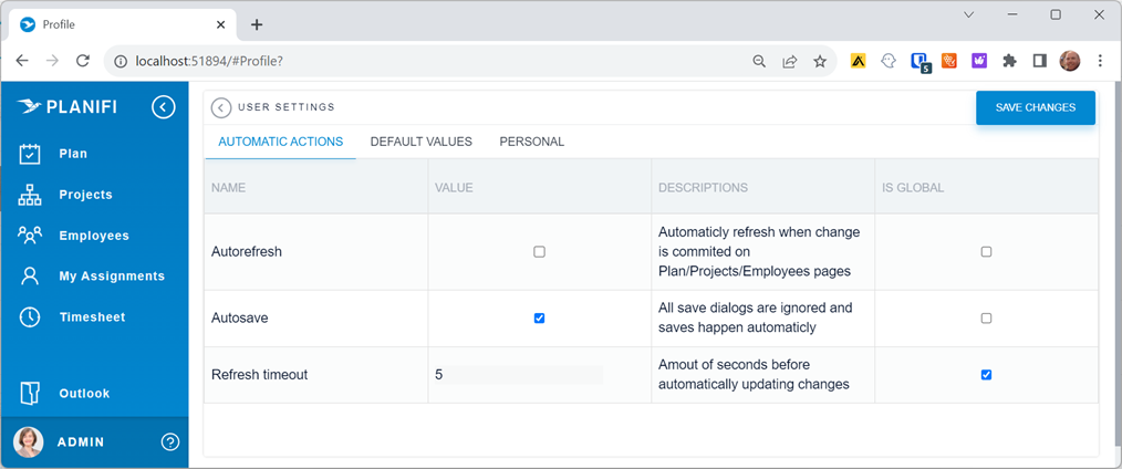 Adjust Profile & Defaults – Planifi