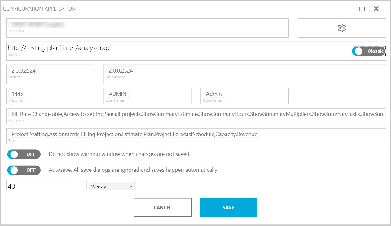 Application configuration and settings – Planifi